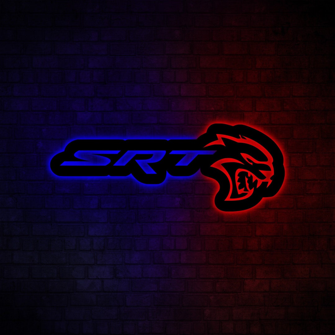 SRT Hellcat Metal Led Wall Sign, Dodge Challenger, Man Cave Led Sign ...
