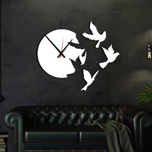 Flying Birds Metal Wall Clock, Farmhouse Wall Clock, Modern Large Wall ...