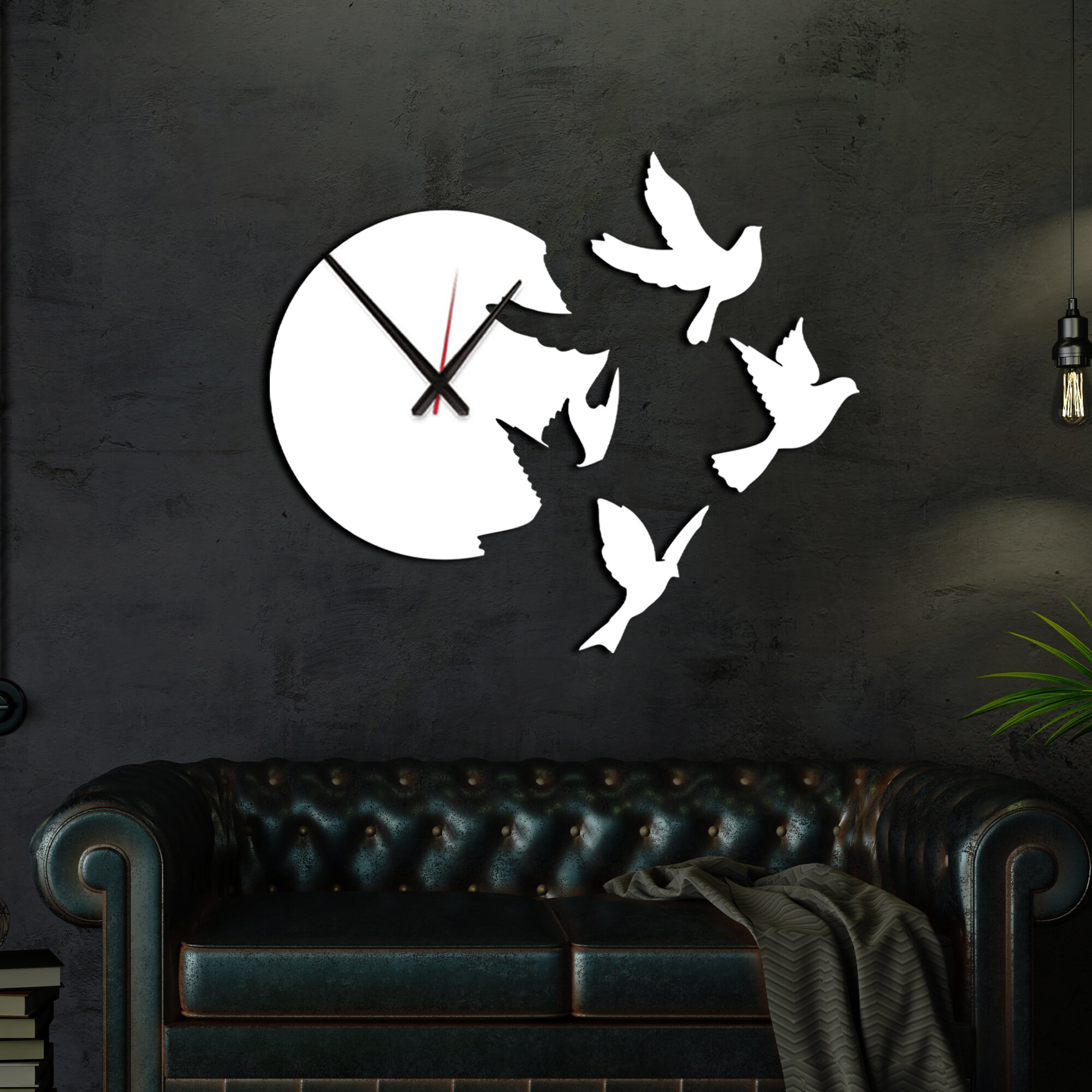 Flying Birds Metal Wall Clock, Farmhouse Wall Clock, Modern Large Wall ...