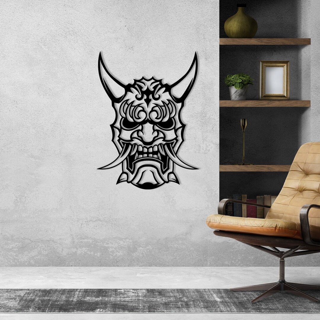 Angry Ronin Mask Metal Wall Art, Swordsman Metal Sign, Large Wall Art ...