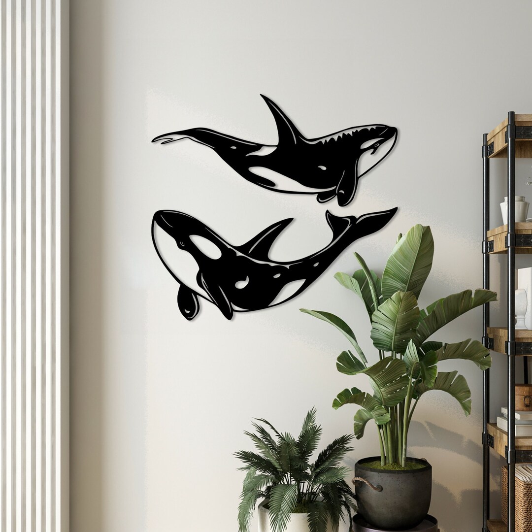 Set of Orca Metal Wall Decor, Oversized Fish Metal Wall Art, Ocean ...