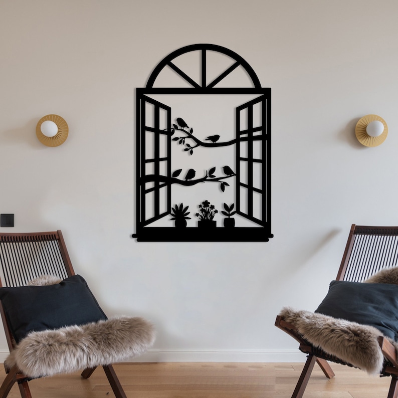Metal Window Wall Decor: Birds on Branch, Modern Wall Sculpture - Etsy