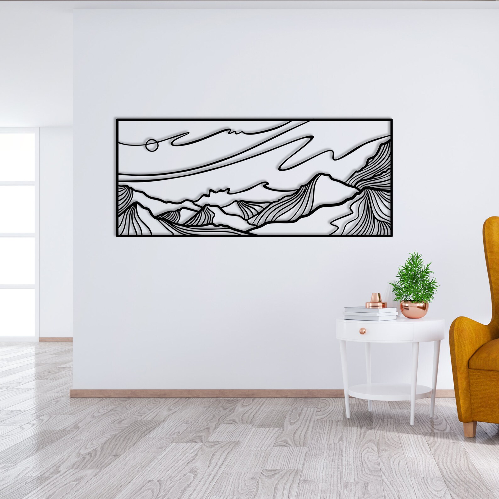 Mountainscape Metal Wall Art: Single Line Nature Decor - Etsy