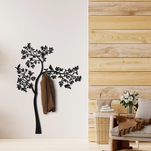 Large Metal Tree Coat Rack, Wall Mount Hooks, Metal Wall Art, Entryway ...