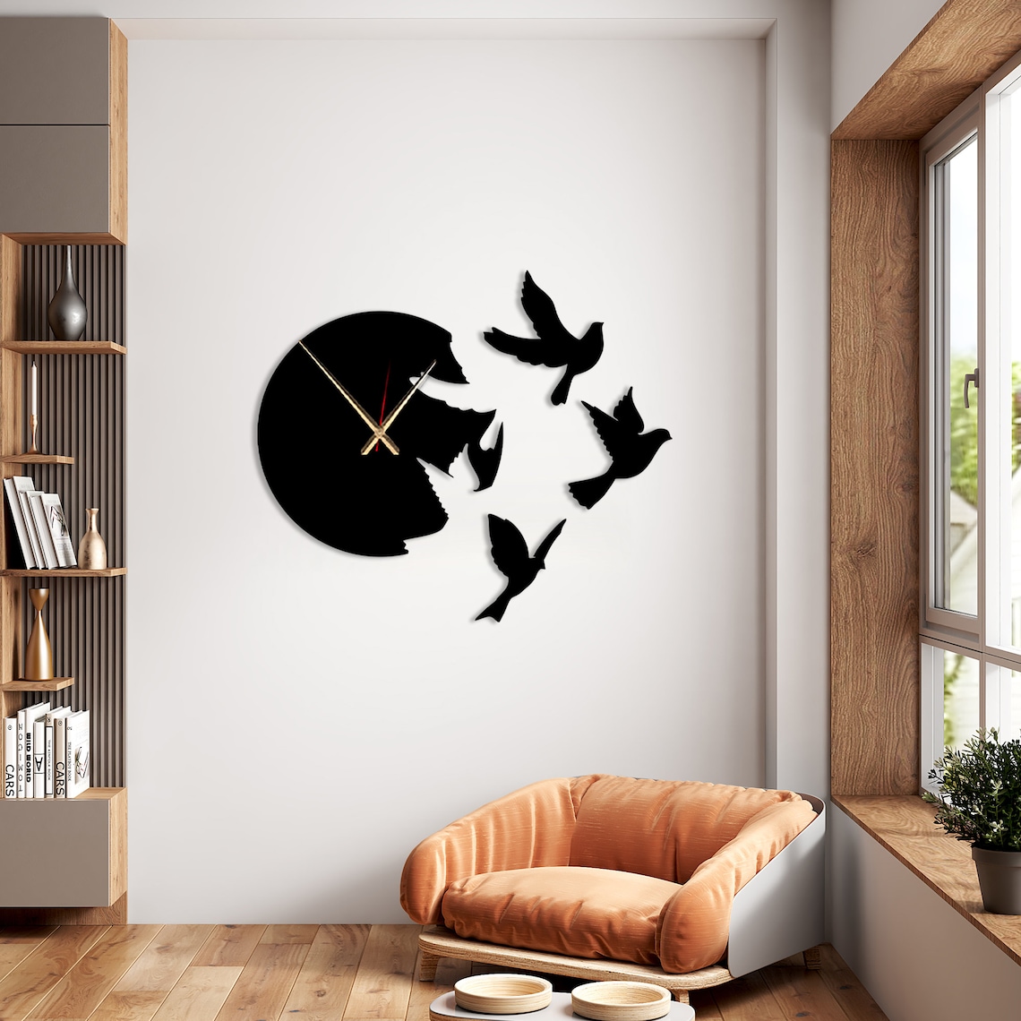 Flying Birds Metal Wall Clock, Farmhouse Wall Clock, Modern Large Wall ...