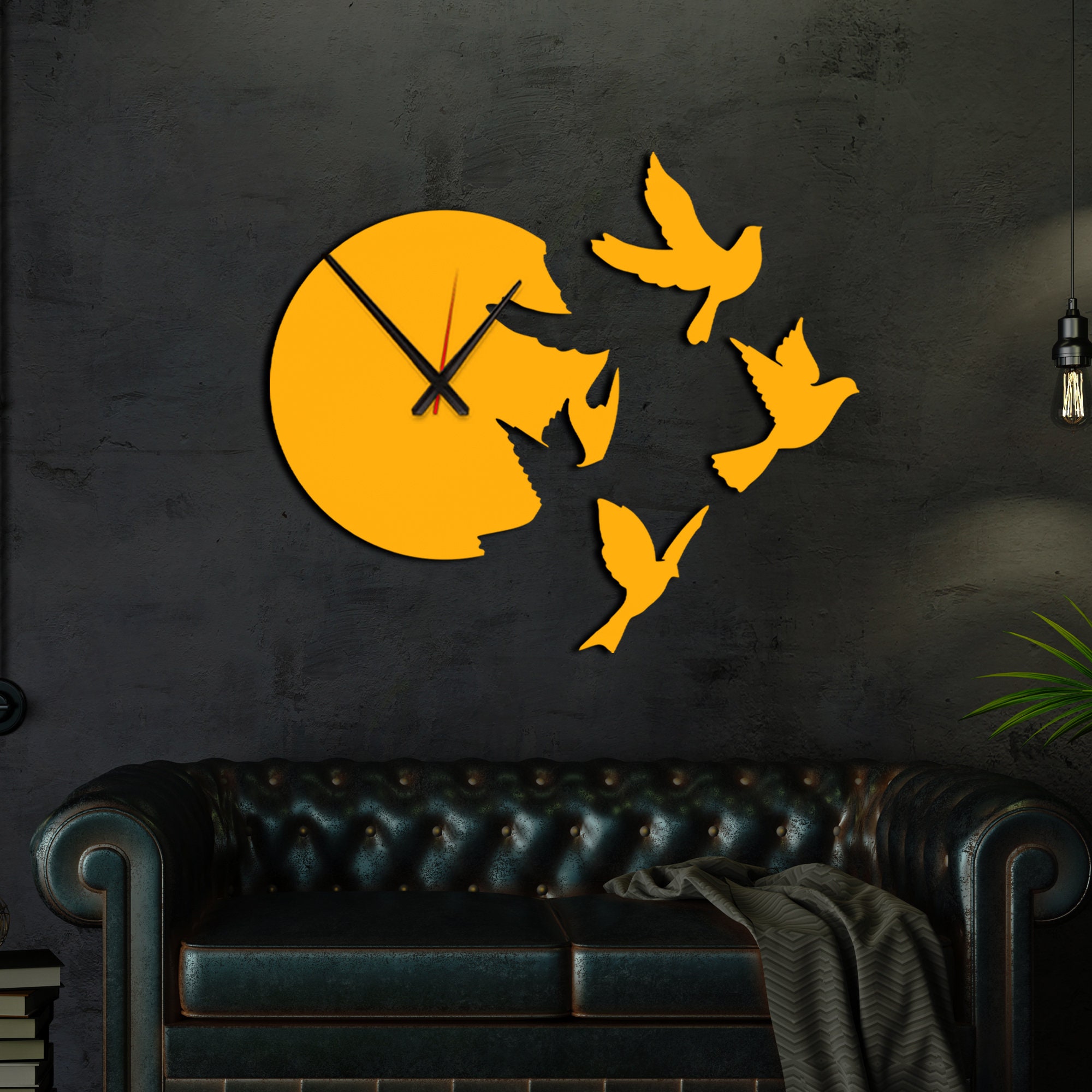 Flying Birds Metal Wall Clock, Farmhouse Wall Clock, Modern Large Wall ...