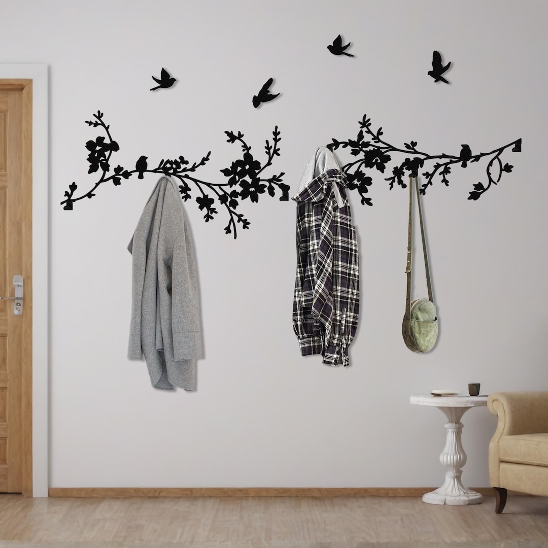 Flying Birds Coat Rack, Birds on Branch Wall Hooks, Entryway Organizer ...
