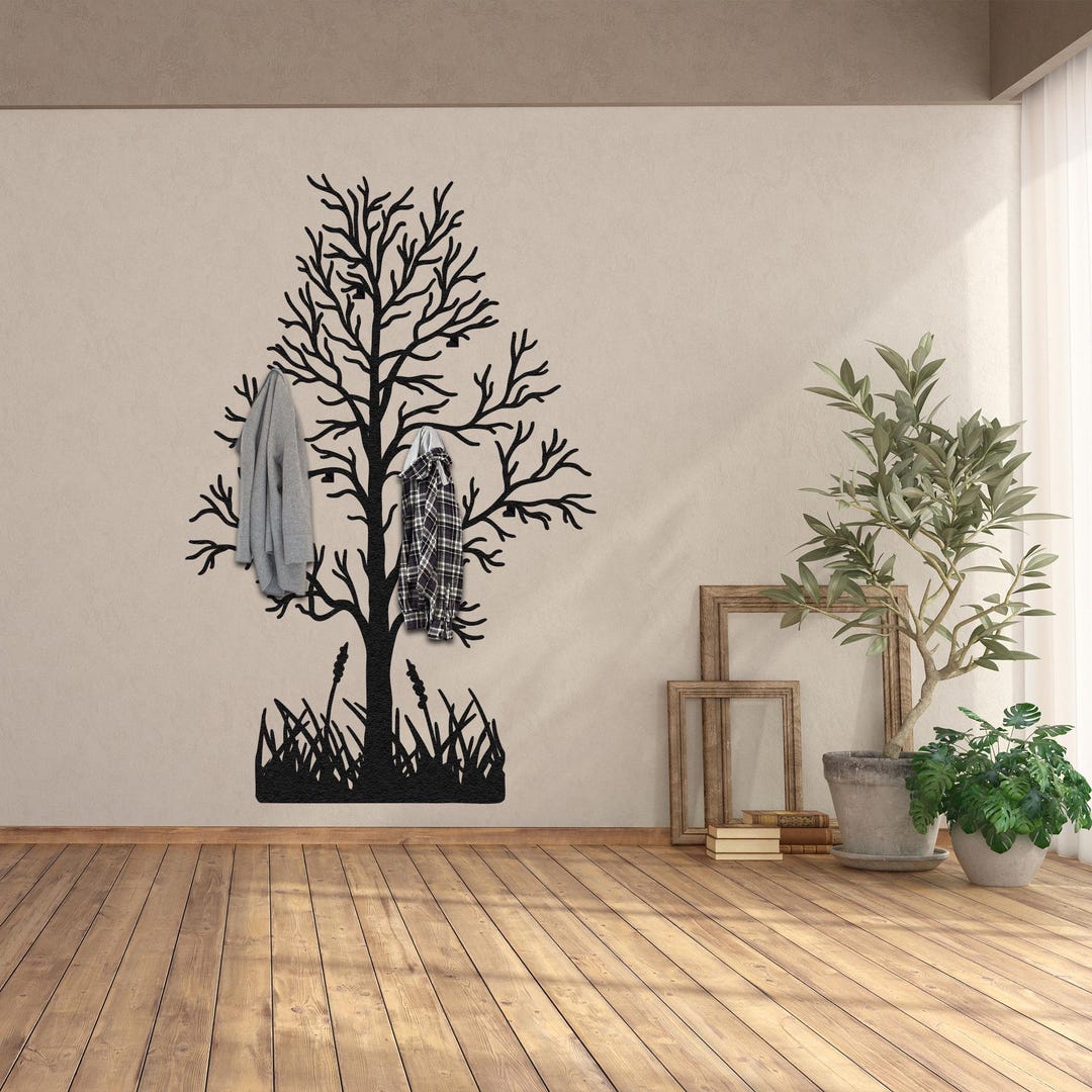 Large Metal Tree Coat Rack, Wall Mount Hooks, Metal Wall Art, Entryway ...