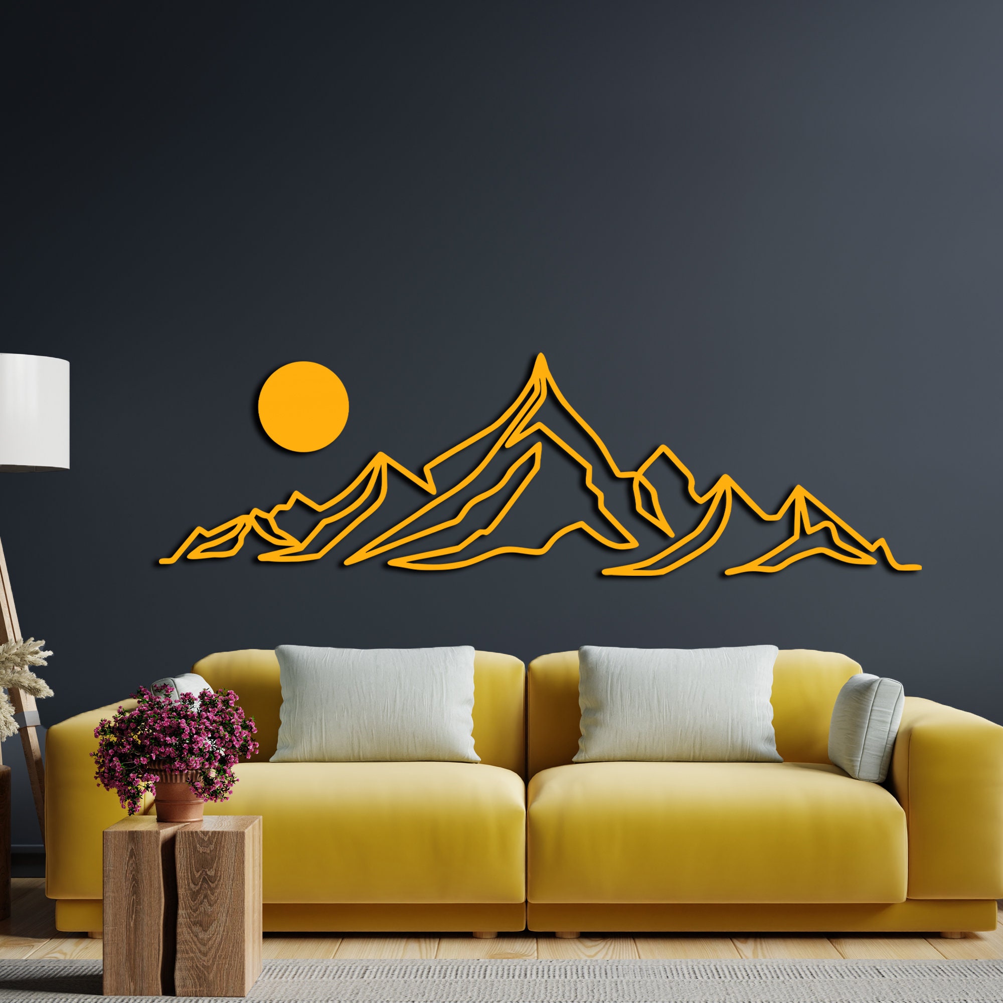 Minimalist Mountain Metal Wall Art: Single Line Tree Decor - Etsy