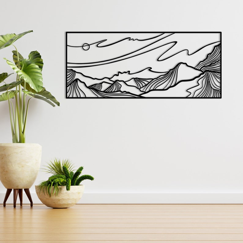 Mountainscape Metal Wall Art: Single Line Nature Decor - Etsy