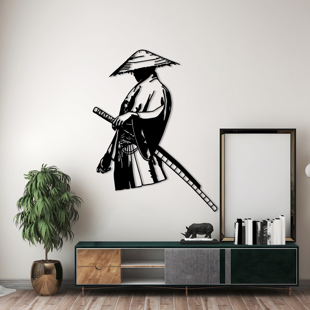Lone Samurai Metal Wall Decor, Gaming Room Wall Decor, Japanese Wall ...