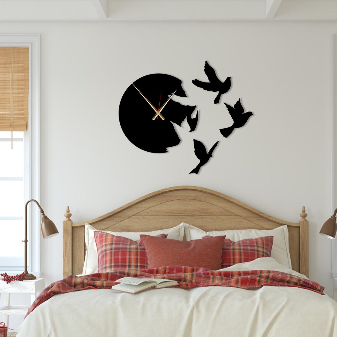 Flying Birds Metal Wall Clock, Farmhouse Wall Clock, Modern Large Wall ...