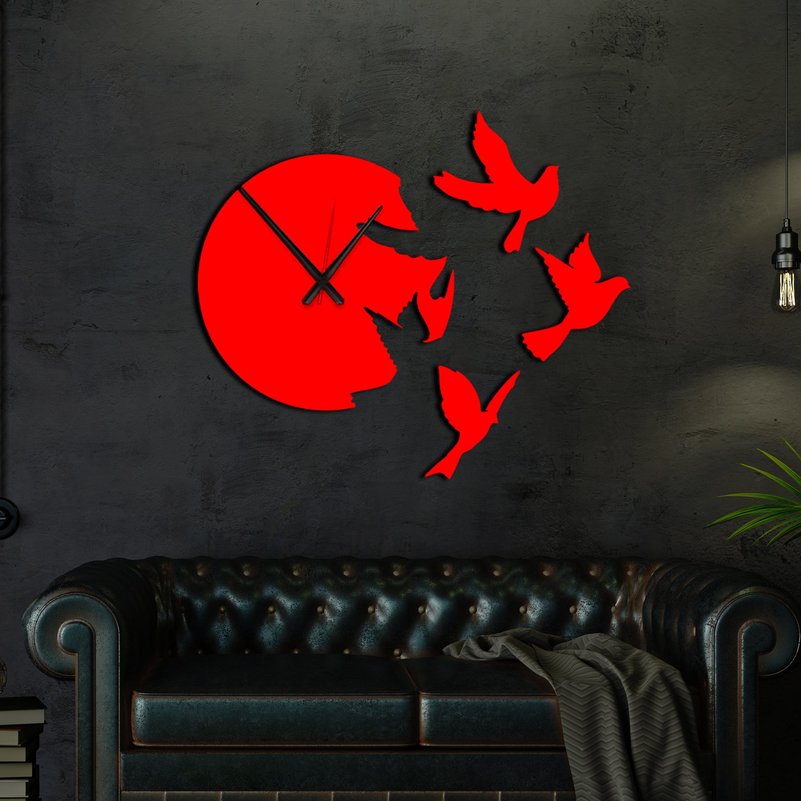 Flying Birds Metal Wall Clock, Farmhouse Wall Clock, Modern Large Wall ...