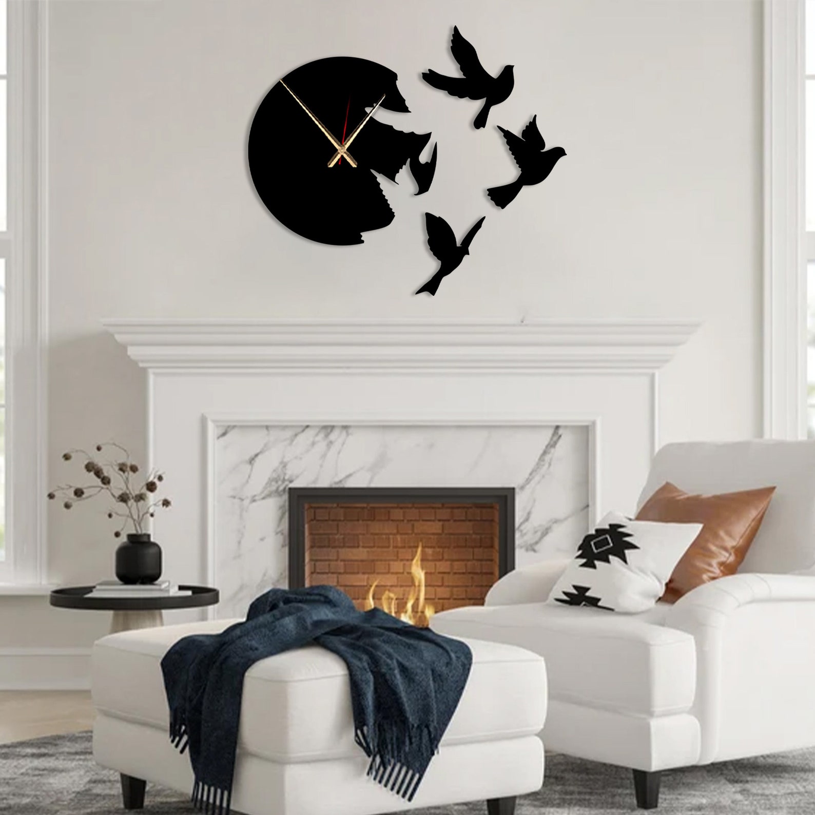 Flying Birds Metal Wall Clock, Farmhouse Wall Clock, Modern Large Wall ...