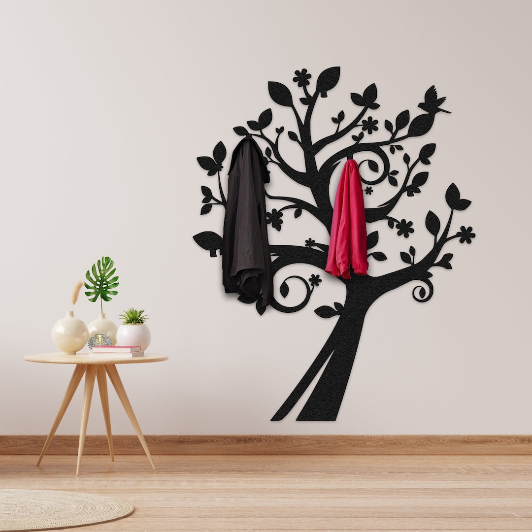 Birds on Tree Metal Coat Rack, Wall Mount Coat Rack, Modern Decor, Cat ...