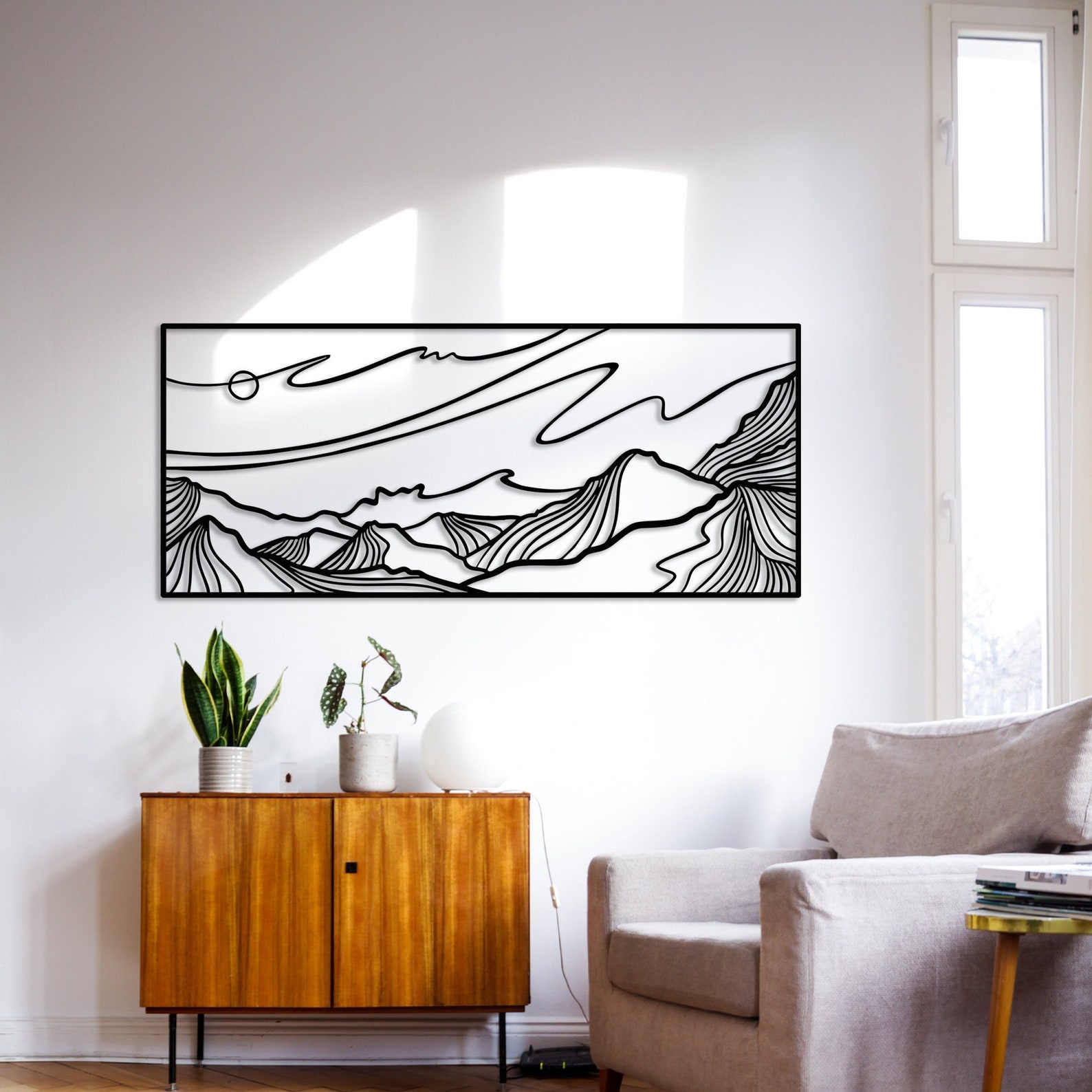 Mountainscape Metal Wall Art: Single Line Nature Decor - Etsy