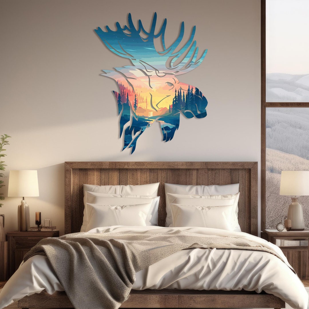 Moose Metal Wall Art, Sunset Wall Art, Unique Design, Mountain Moose ...