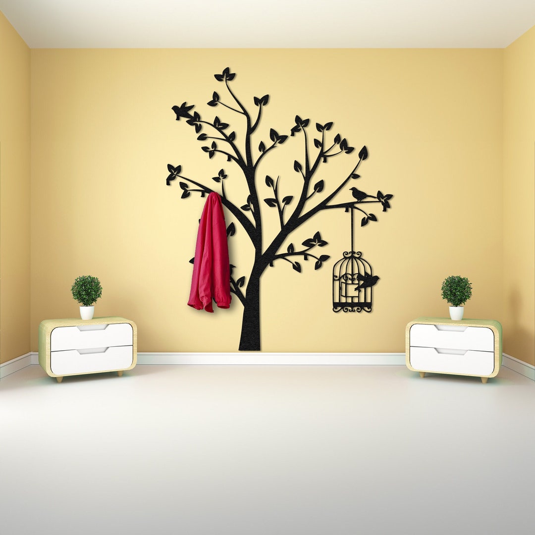Metal Tree Coat Rack: Wall Mount Entryway Organizer With Bird Decor - Etsy