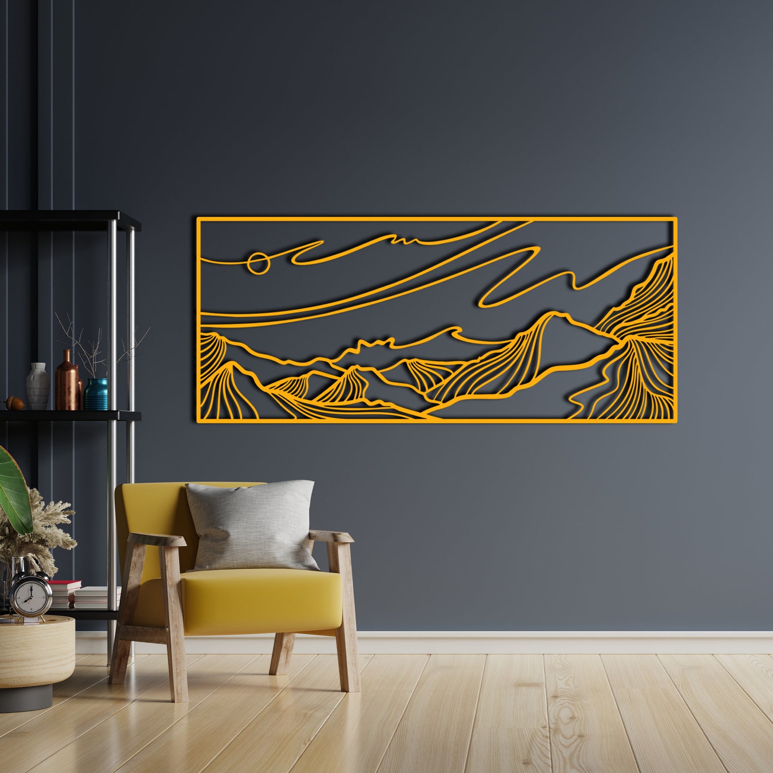 Mountainscape Metal Wall Art: Single Line Nature Decor - Etsy