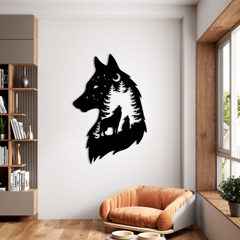Howling Wolf Metal Wall Decor, Nature Silhouette, Mountain Forest Wall ...