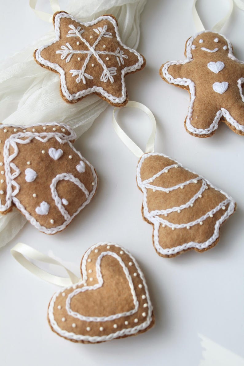 Felt Gingerbread Christmas Ornaments, Hand-stitched Holiday Decor - Etsy