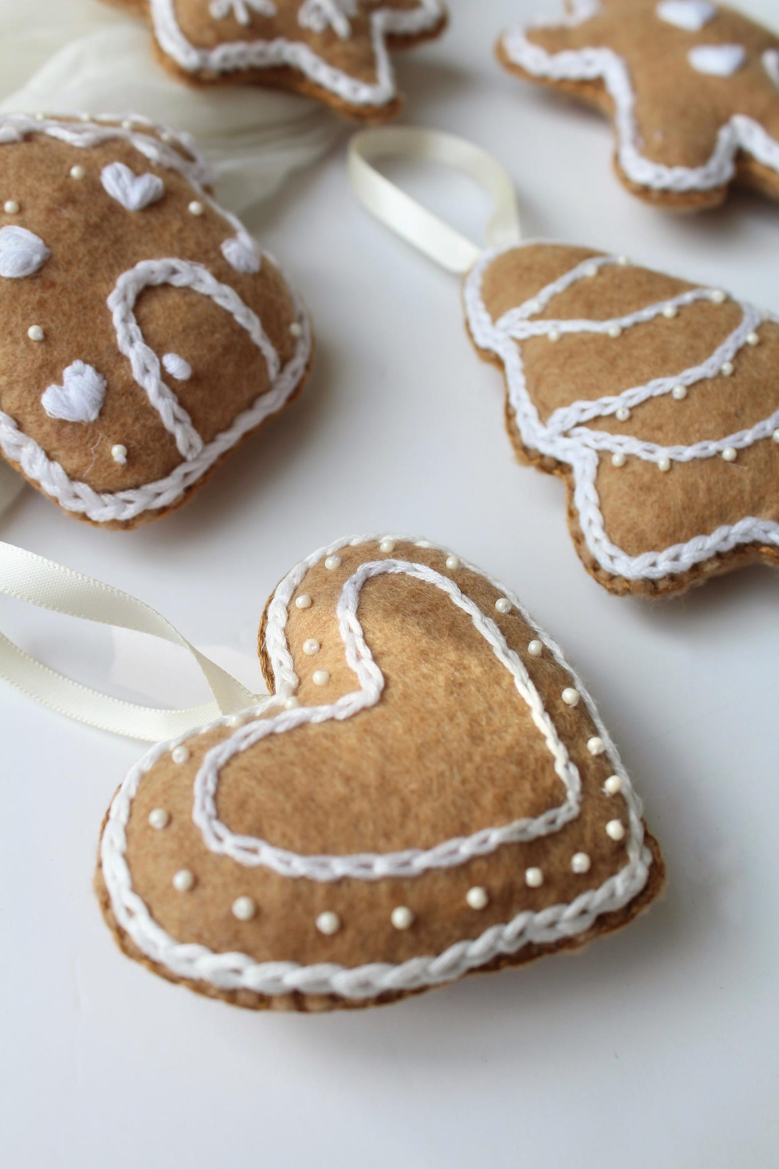 Felt Gingerbread Christmas Ornaments, Hand-stitched Holiday Decor - Etsy
