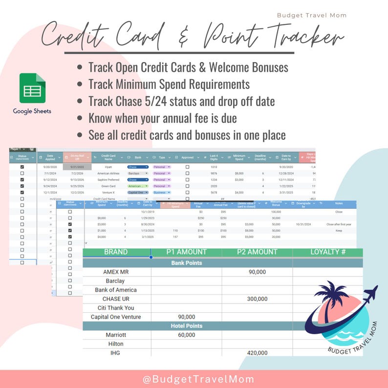 Customizable Credit Card and Points Tracker | Google Sheets | Manage ...