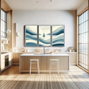Ocean Triptych Wall Art Modern Big Wall Decor Minimalist Digital Print ...