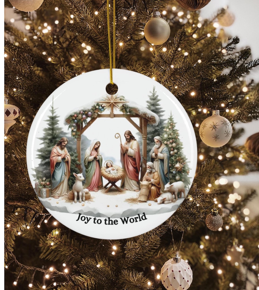Nativity Ornament Joy to the World Christian Holiday Decor Religious ...