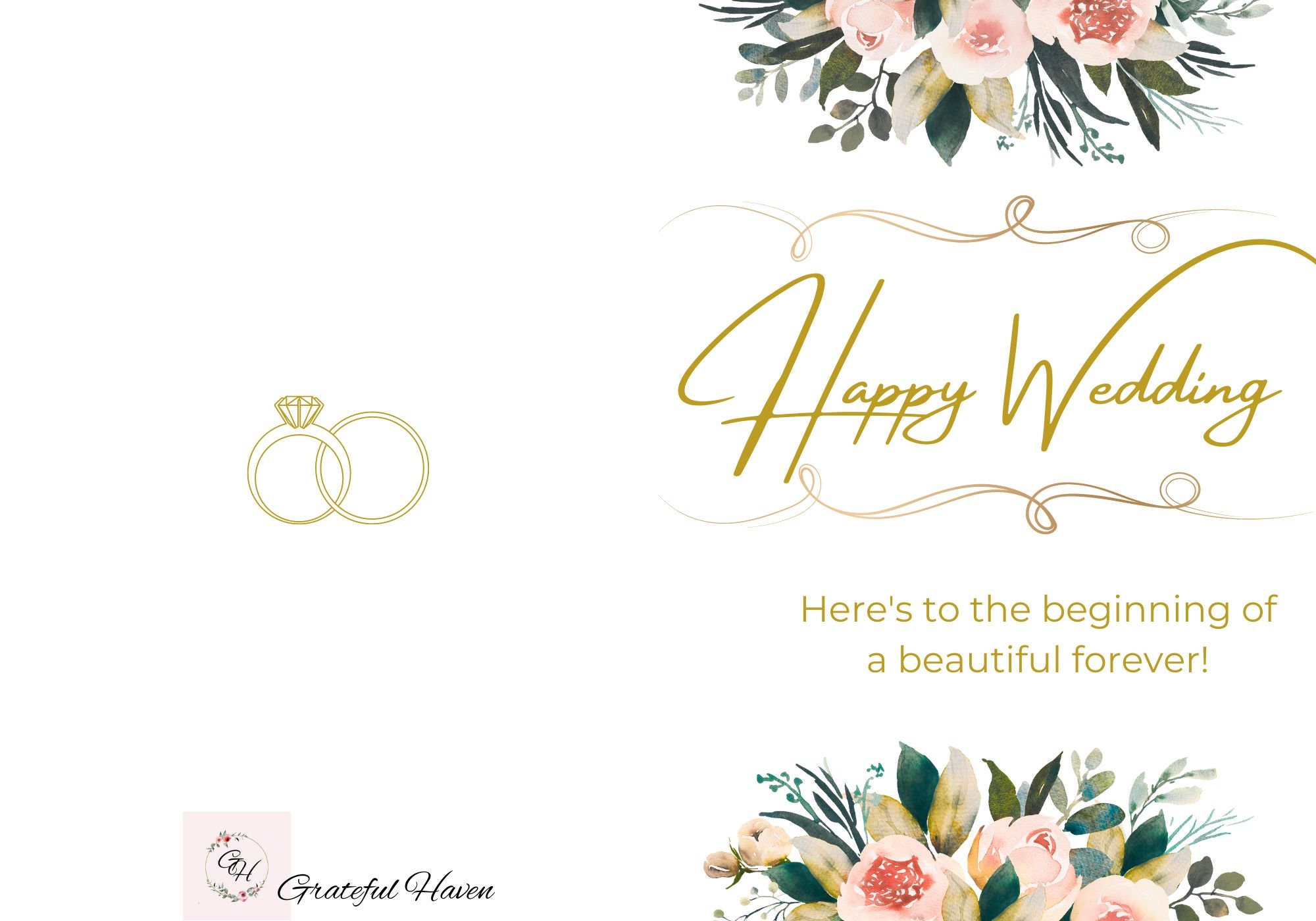 Printable Wedding Card 5x7 Happy Wedding Instant Digital Download ...