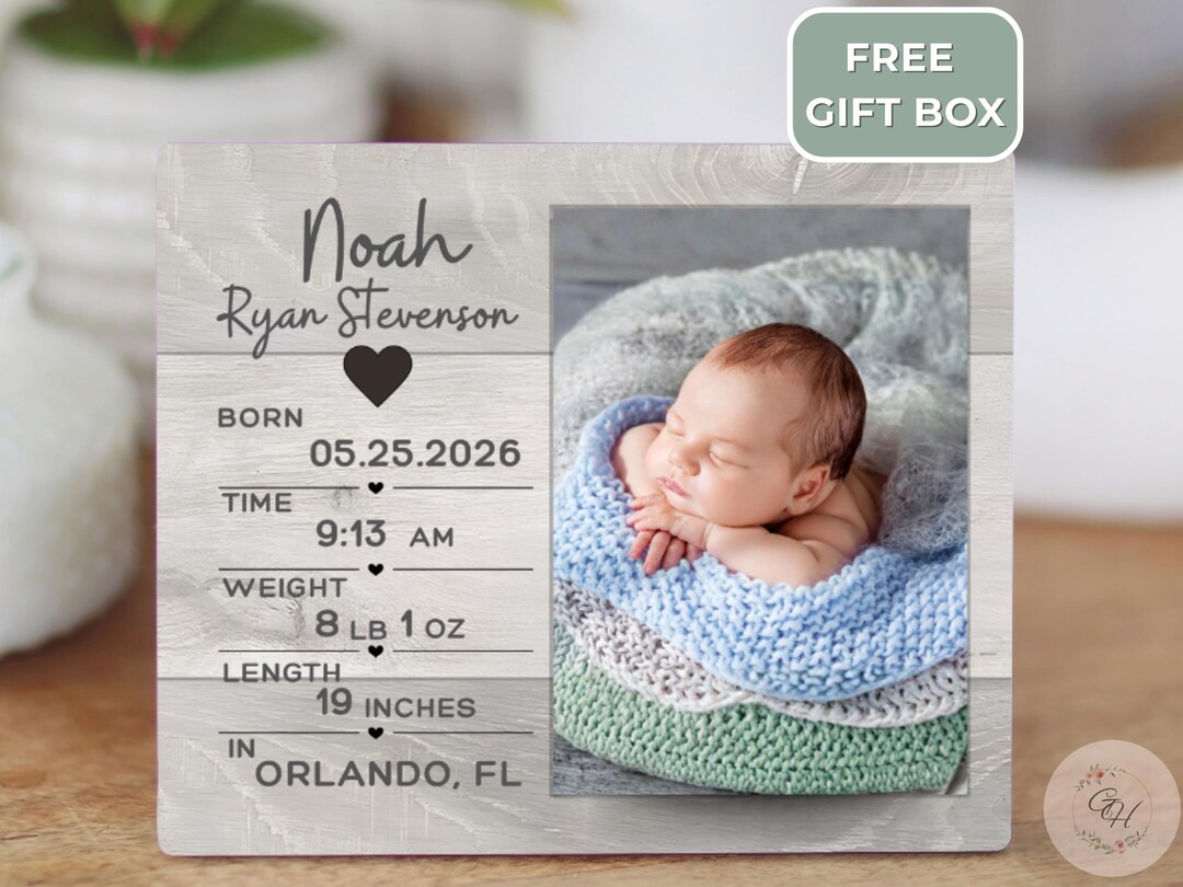 Personalized Baby Birth Stats Frame With Photo, Custom Newborn Nursery ...