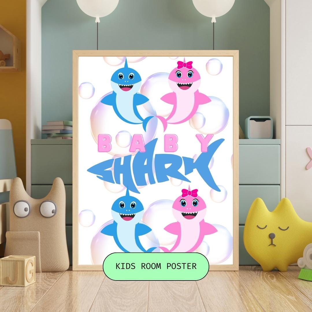 Baby Shark Poster Print for Childs Room, Pinkfong Digital Art for Girls ...
