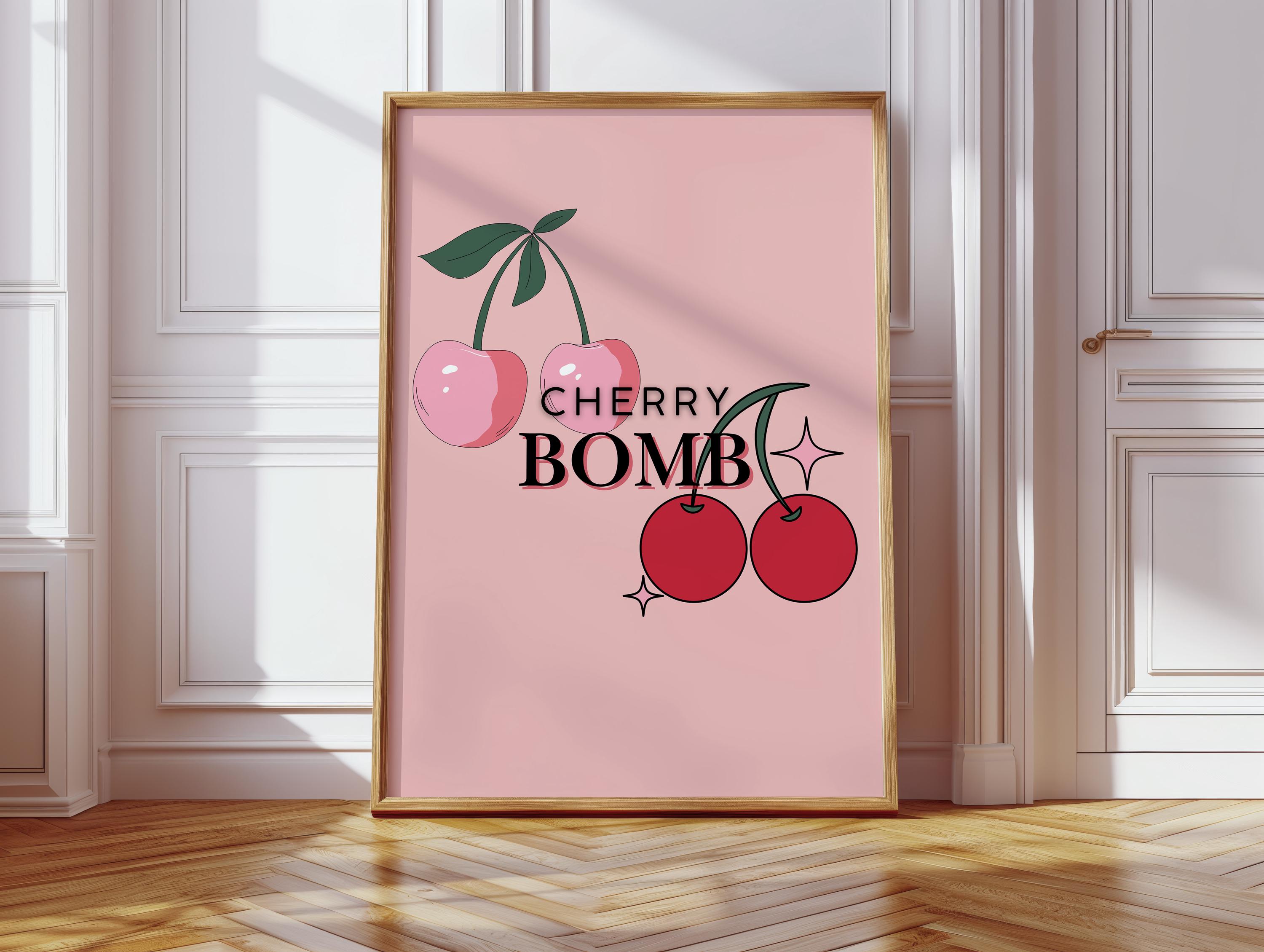 Cherry Bomb Pink Print, Cherries Trendy Poster Wall Art for Dorm Room ...