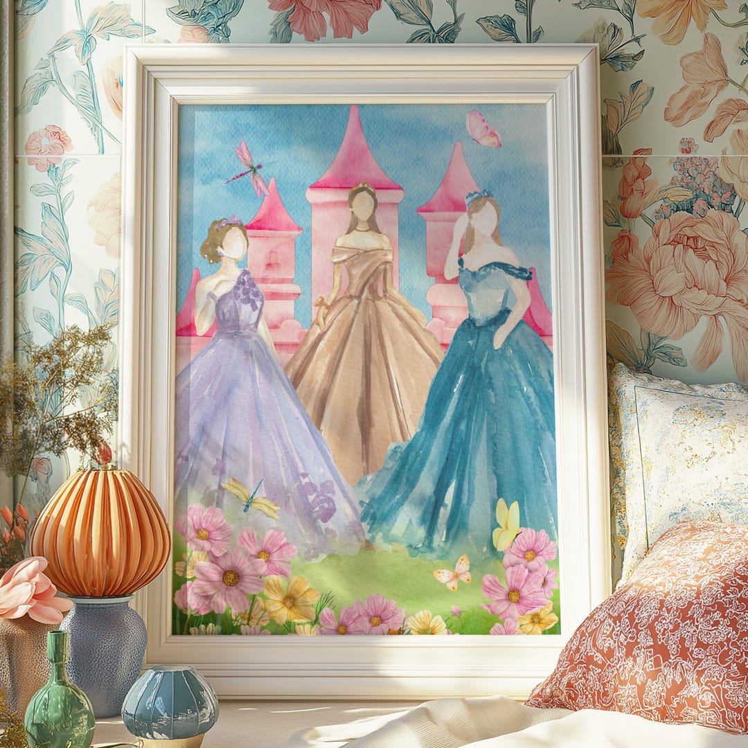 Pretty Princess Castle Watercolor Print, Printable Girl Nursery Decor ...