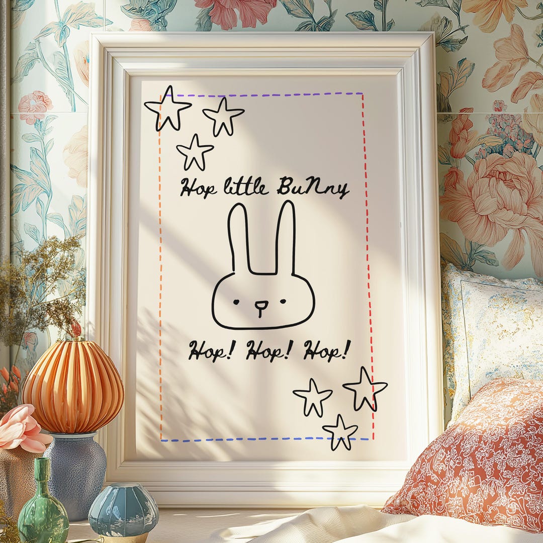 Hop Little Bunny! Wall Art Print for Boys & Girls Nursery, Playroom or ...