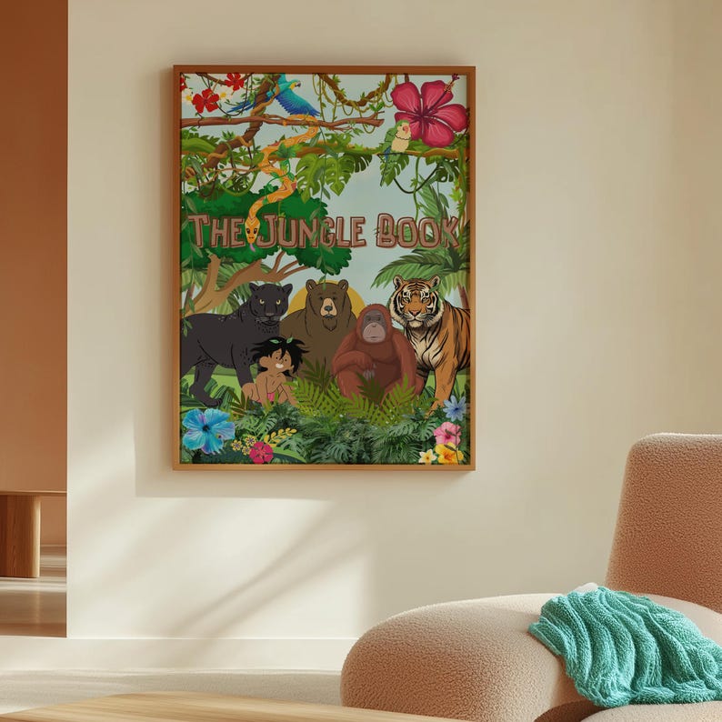 The Jungle Book Poster, Mowgli Print, Bagheera Artwork, Disney Inspired ...