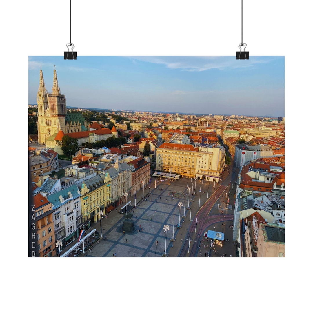 Zagreb Main Square Matte Poster, Aerial Photo of Trg Ban Josipa ...