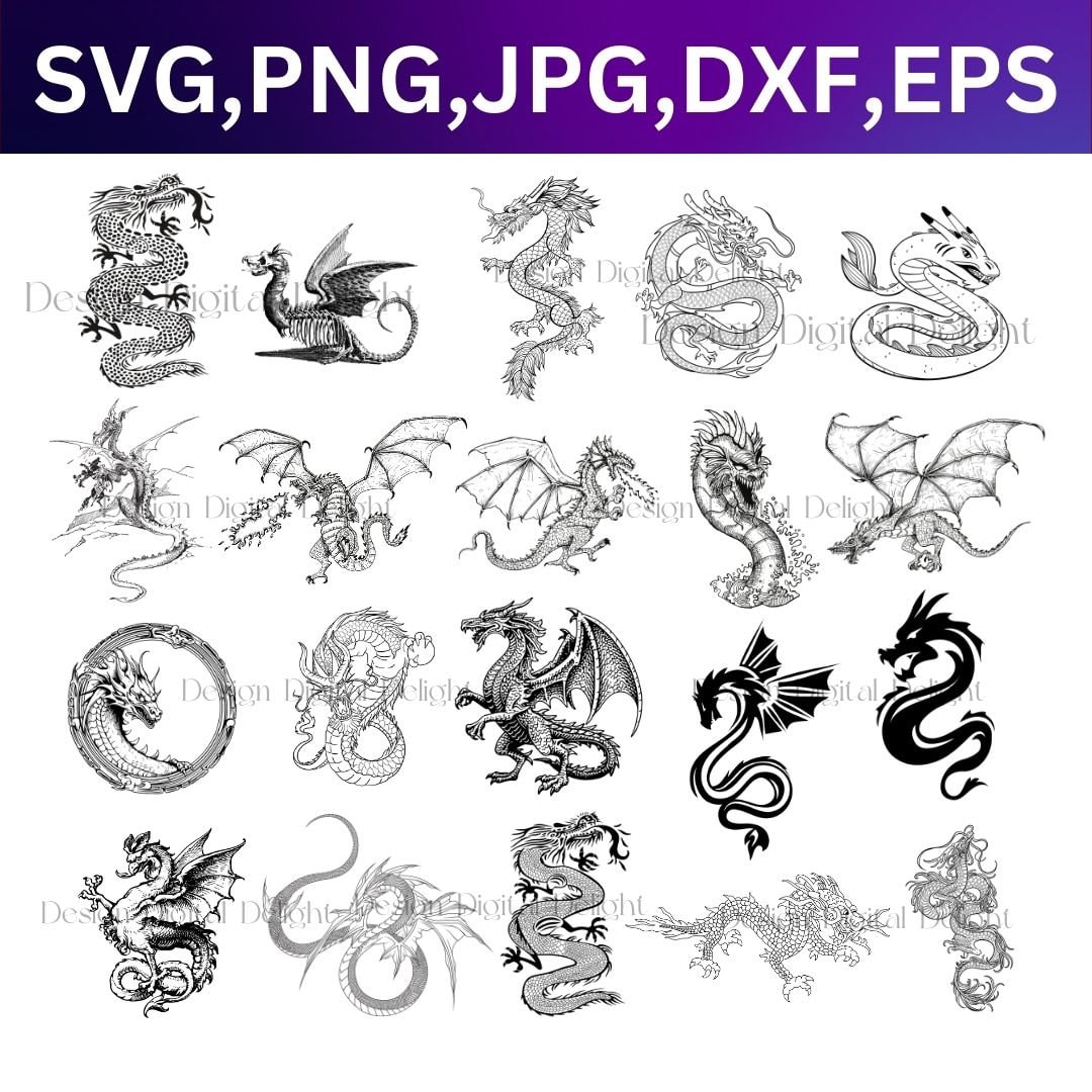 Dragon Svg Bundle, Cartoon Dragon Svg, Kids Dragon Svg, Dragon Clipart ...
