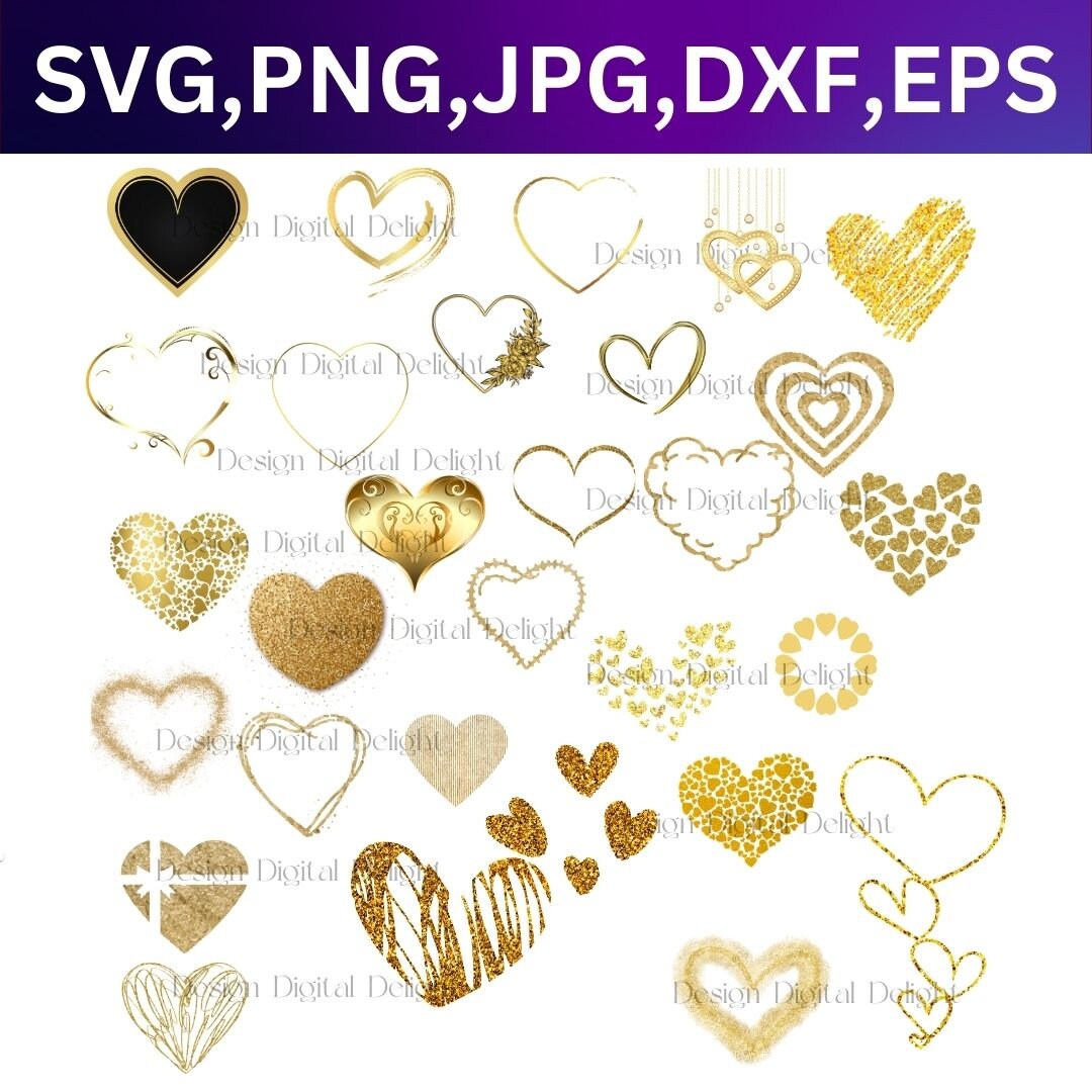 Gold Hearts Png, Gold Heart Clipart,gold Photo Overlay,gold Heart Frame ...