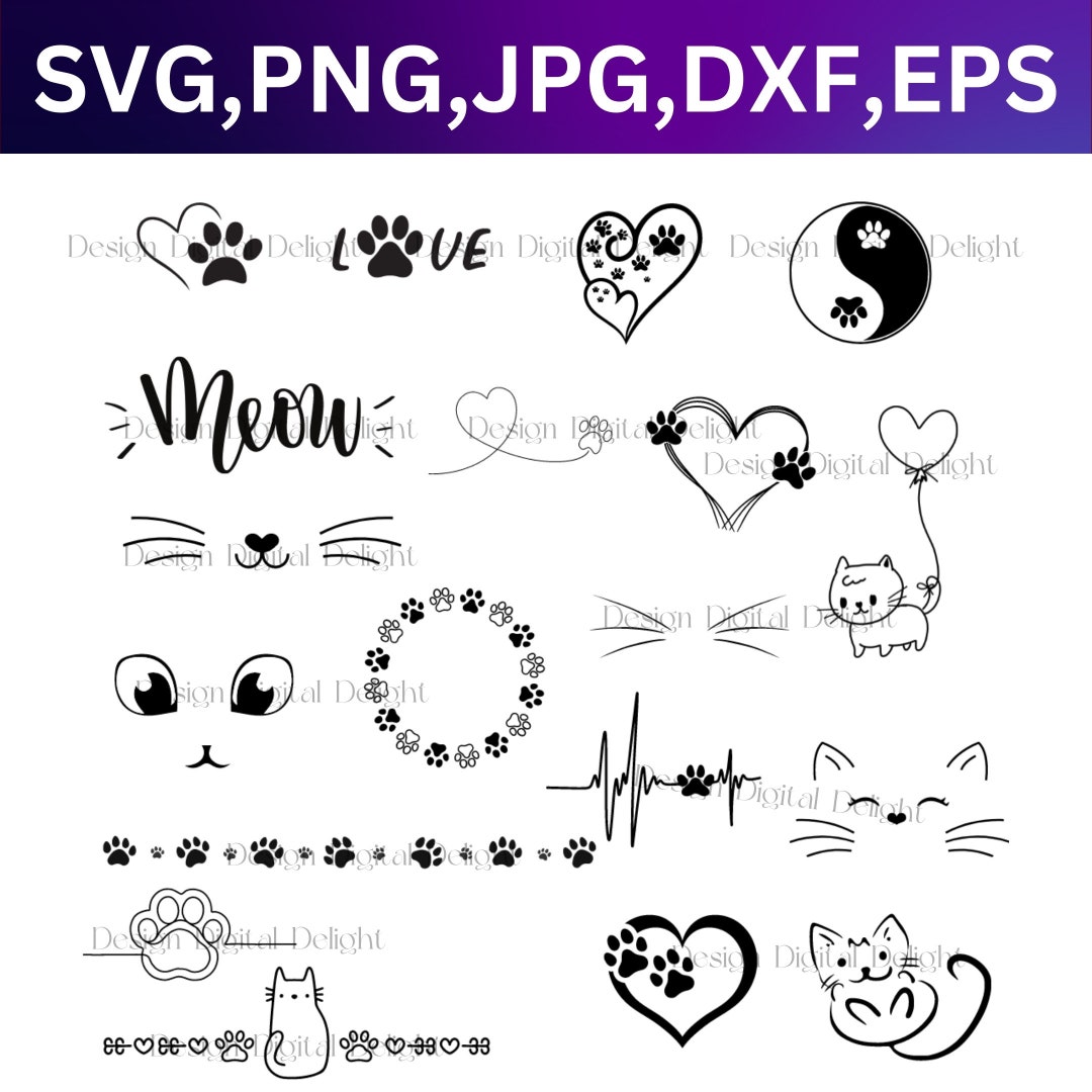 Cats Meow Svg Bundle, Kittens Paw Svg, Cats Foot Print, Cut Files ...
