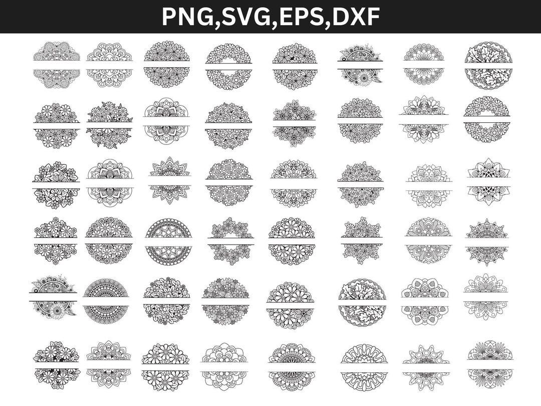 Mandala Monogram Svg, Split Mandala Svg, Split Monogram Svg, Half ...