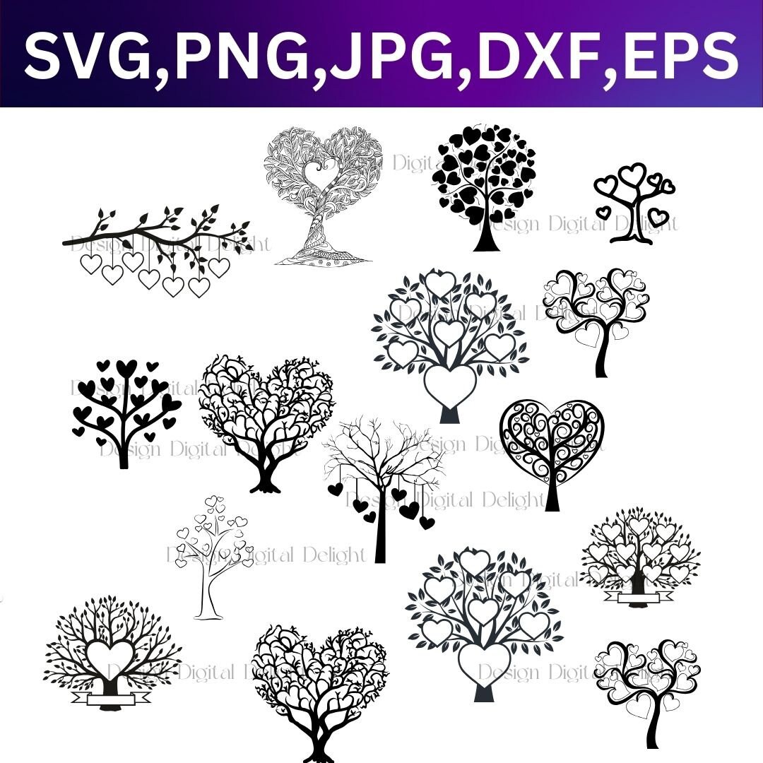 Heart Tree Svg Bundle, Love Tree SVG, Valentines Day SVG, Cut File ...