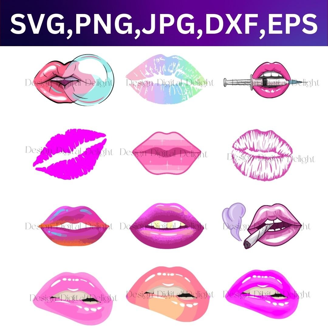 Pink Lips Svg Bundle,lips Png File,lipstick Svg,kisses Svg,lips Mega ...