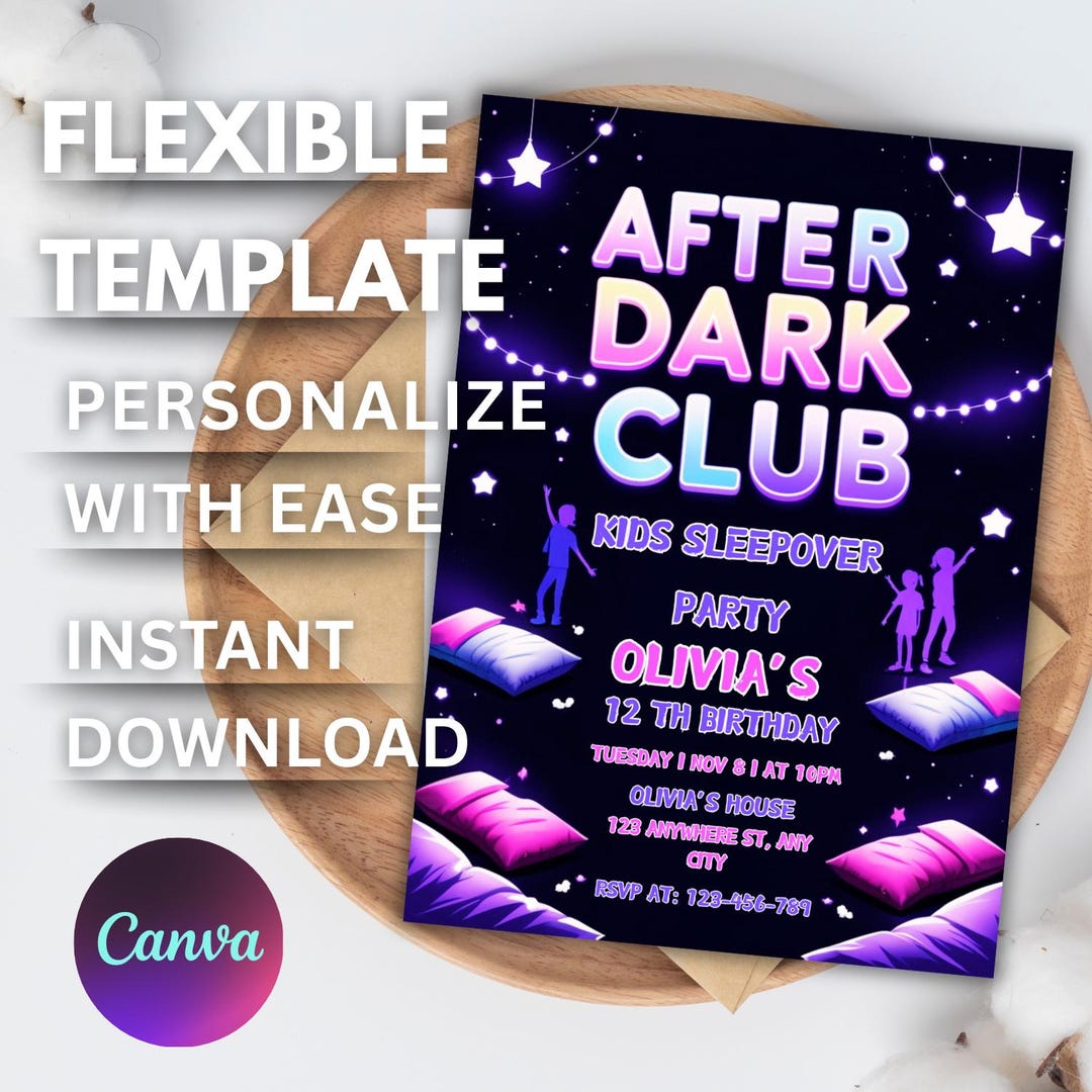 After Dark Club Kids Sleepover Party Invitation | Kids Birthday ...