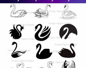 SWAN SVG BUNDLE, Swan Svg, Swan Bundle Png, Swan Clipart, Swan Cut Files for Cricut, Swan Vector ...