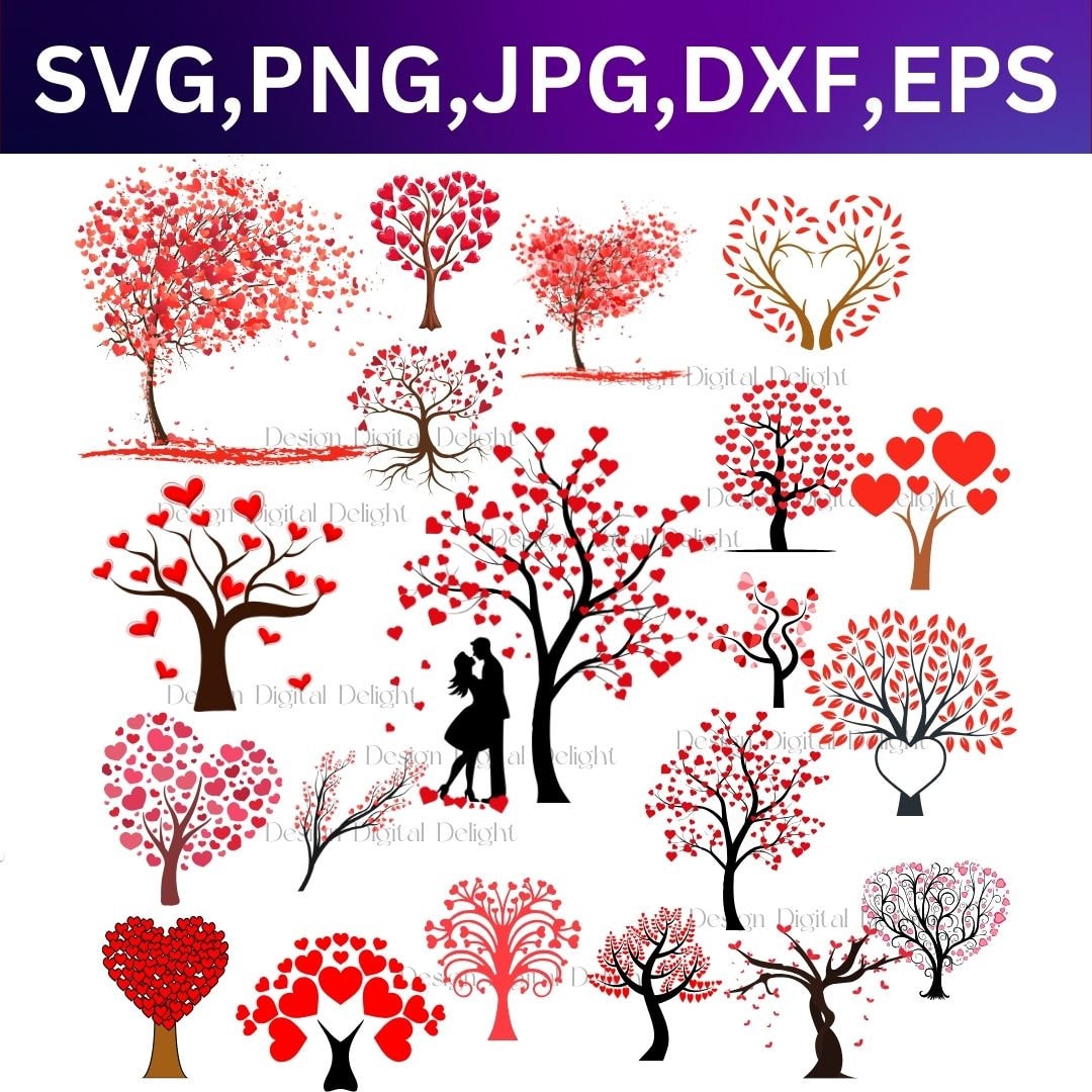 Red Heart Tree Svg, Red Heart Trees PNG, Fall Trees, Valentine Heart Trees, Love Hearts PNG ...