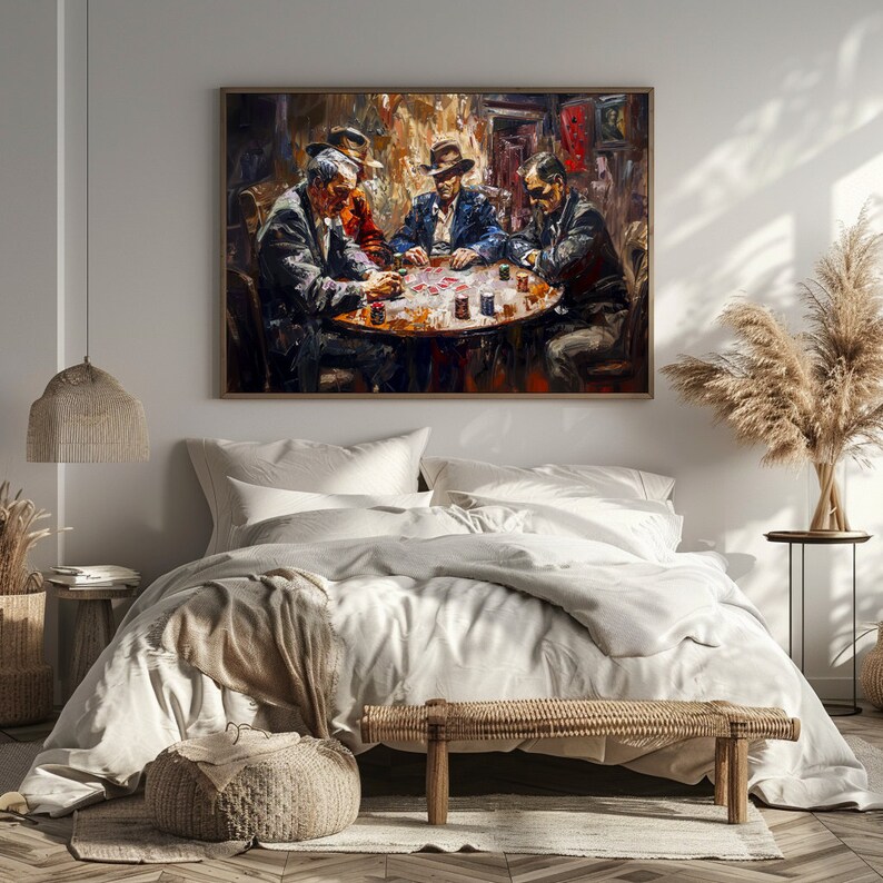 The Gambler's Den Vintage Digital Wall Art, Impasto Oil Painting, Poker ...