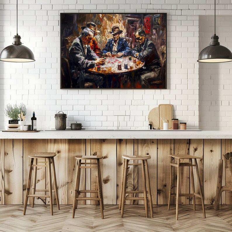 The Gambler's Den Vintage Digital Wall Art, Impasto Oil Painting, Poker ...