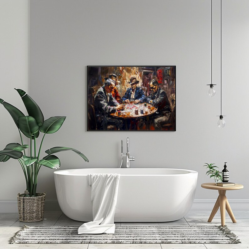 The Gambler's Den Vintage Digital Wall Art, Impasto Oil Painting, Poker ...