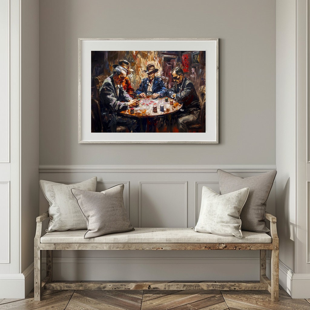 The Gambler's Den Vintage Digital Wall Art, Impasto Oil Painting, Poker ...